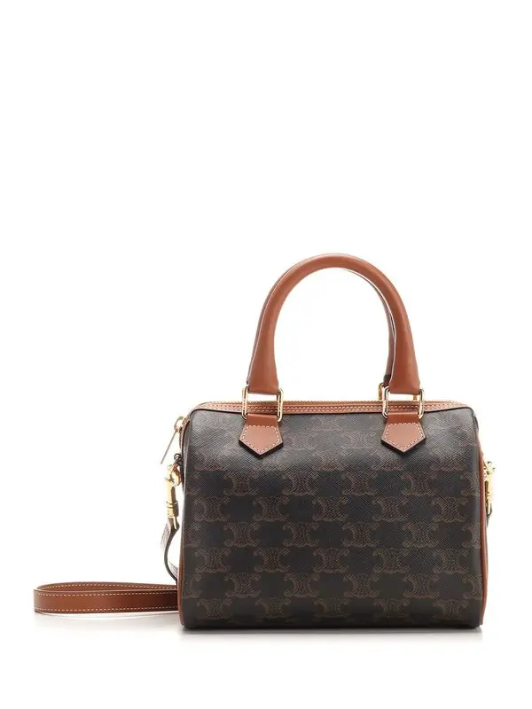 Celine Small Boston Bag In Triomphe Canvas And Calfskin