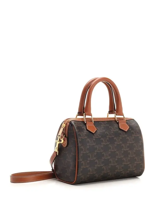 Celine Small Boston Bag In Triomphe Canvas And Calfskin