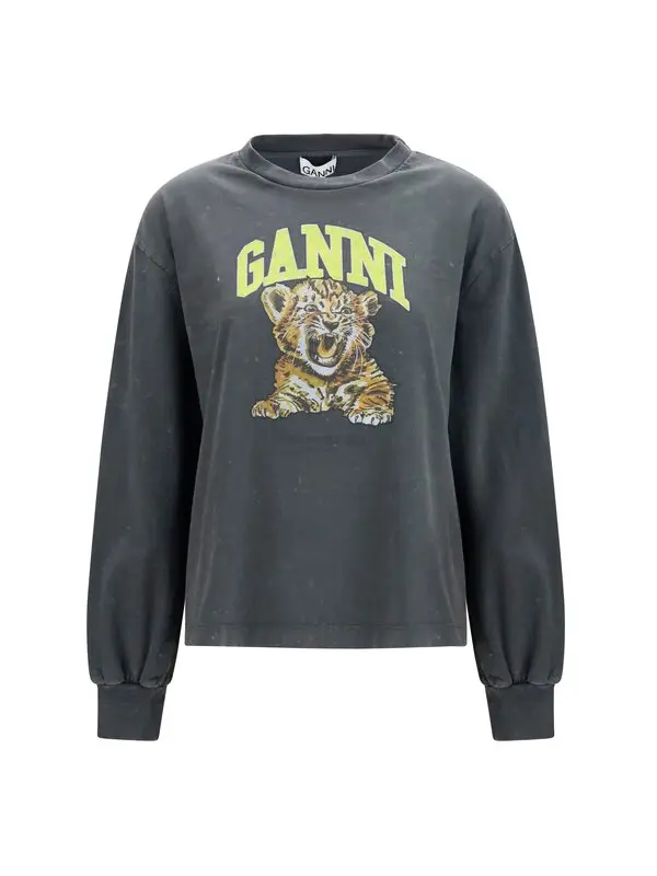 GANNI Long Sleeve Tiger Graphic T-shirt - Gray