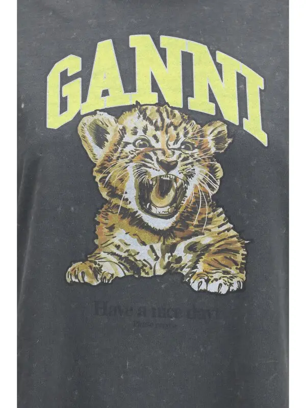 GANNI Long Sleeve Tiger Graphic T-shirt - Gray