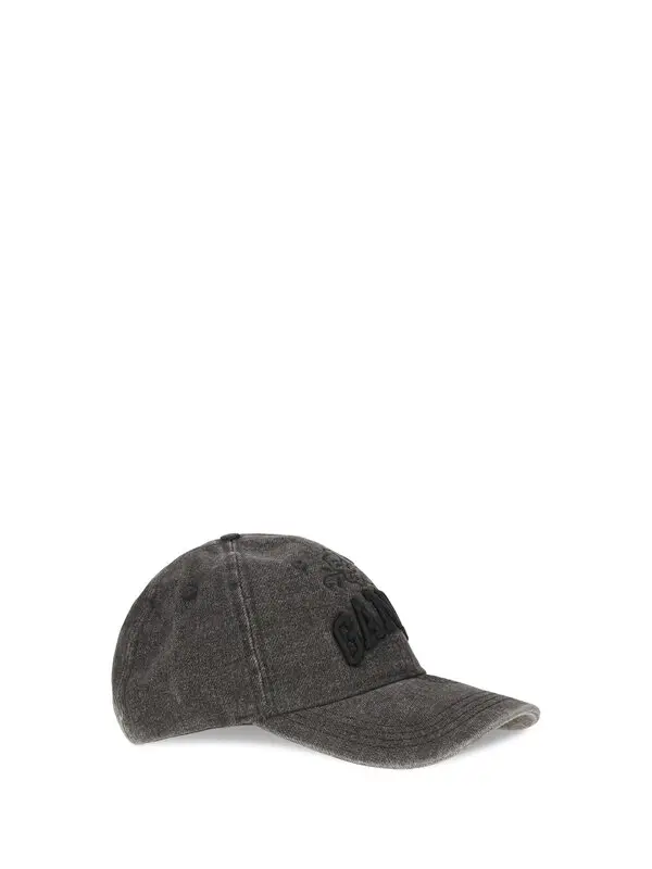 GANNI Embroidered Denim Baseball Cap - Gray