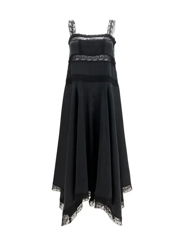 GANNI Silk Maxi Dress With Lace Details - Black