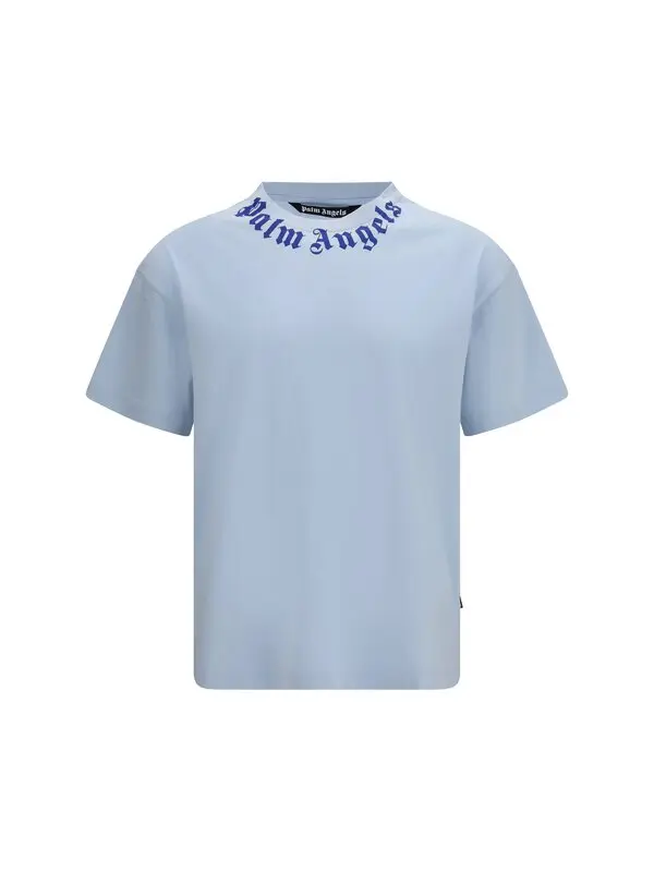 Palm Angels Neck Logo Cotton T-shirt - Blue