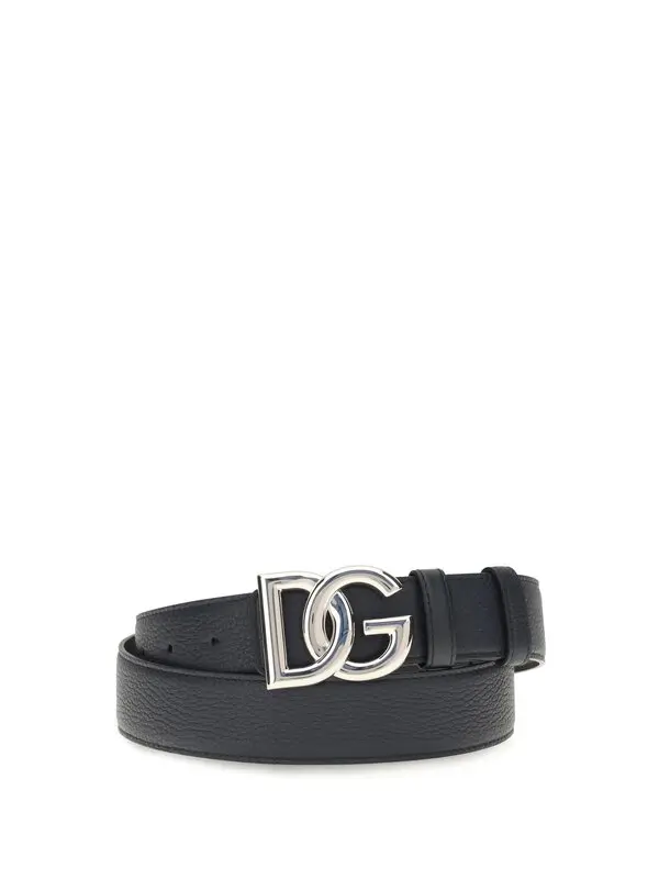 Dolce & Gabbana Leather Belt With Dg Logo Buckle - Black