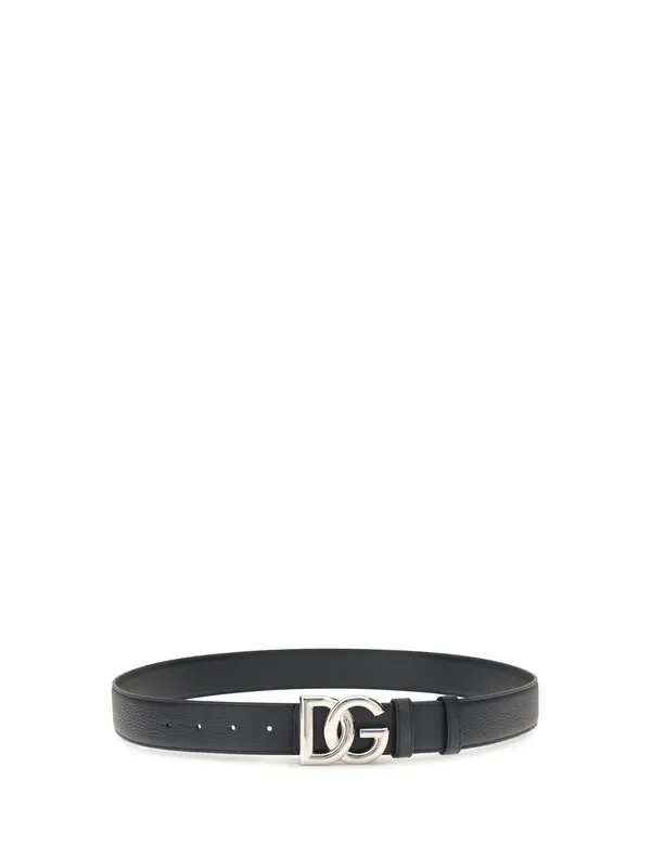Dolce & Gabbana Leather Belt With Dg Logo Buckle - Black