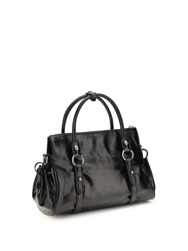 Miu Miu Leather Top Handle Bag With Embossed Logo - Black