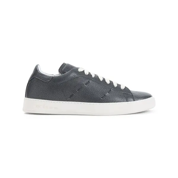 Kiton Low-top Sneakers In Grained Leather - Gray