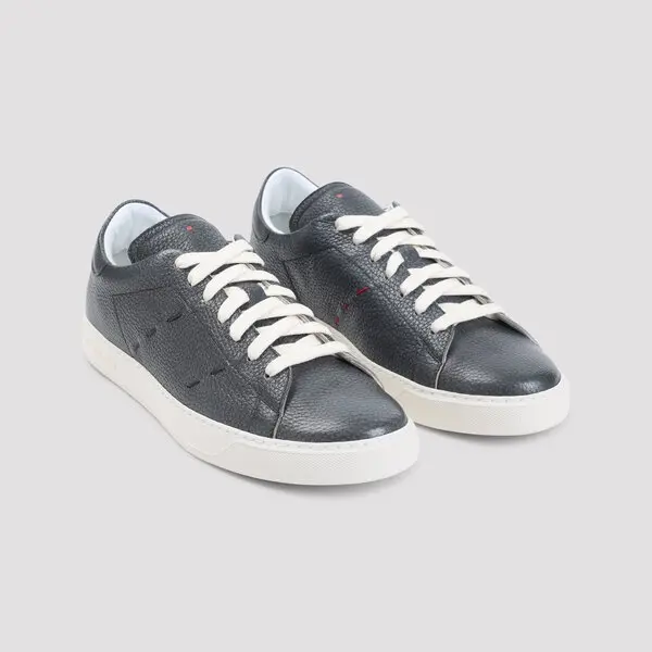 Kiton Low-top Sneakers In Grained Leather - Gray