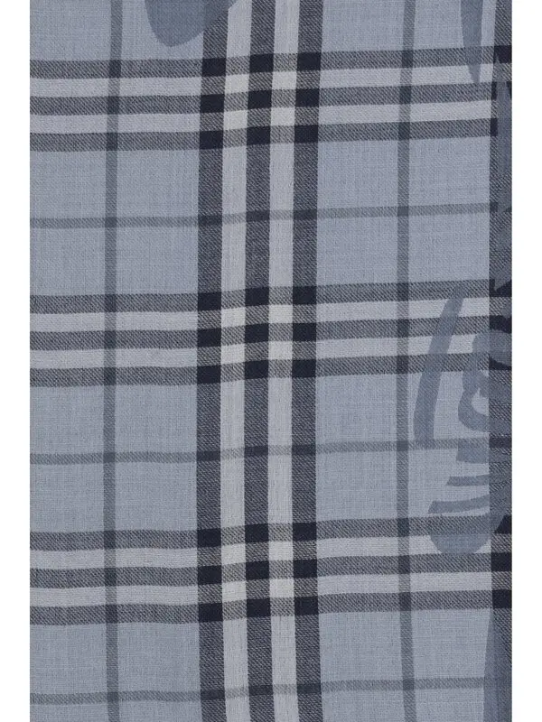 Burberry Knight Check Wool And Silk Scarf - Blue