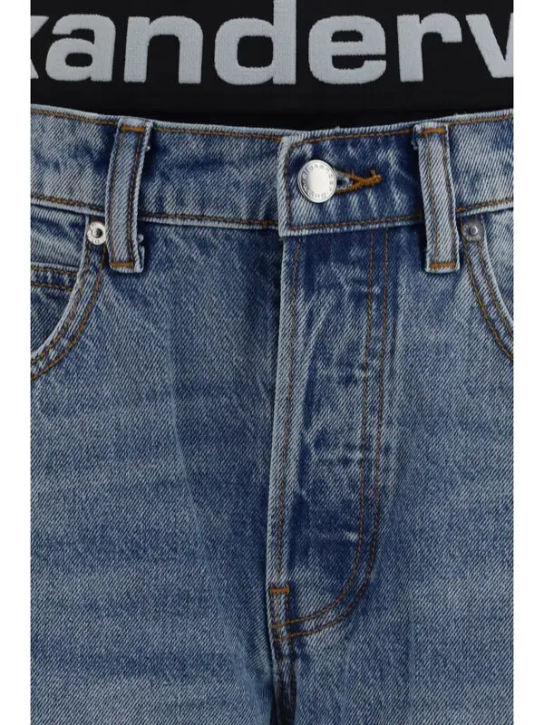 Alexander Wang Layered Belt Logo-waist Jeans - Blue