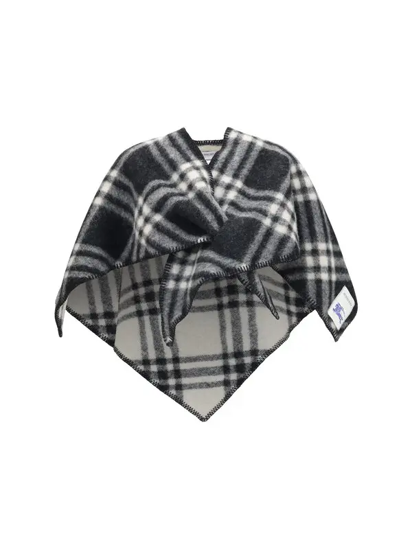 Burberry Short Wool Check Poncho - Gray