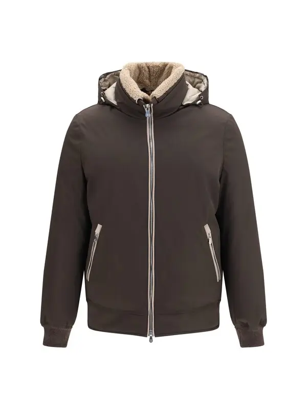 Brunello Cucinelli Nylon Down Jacket With Removable Hood - Brown