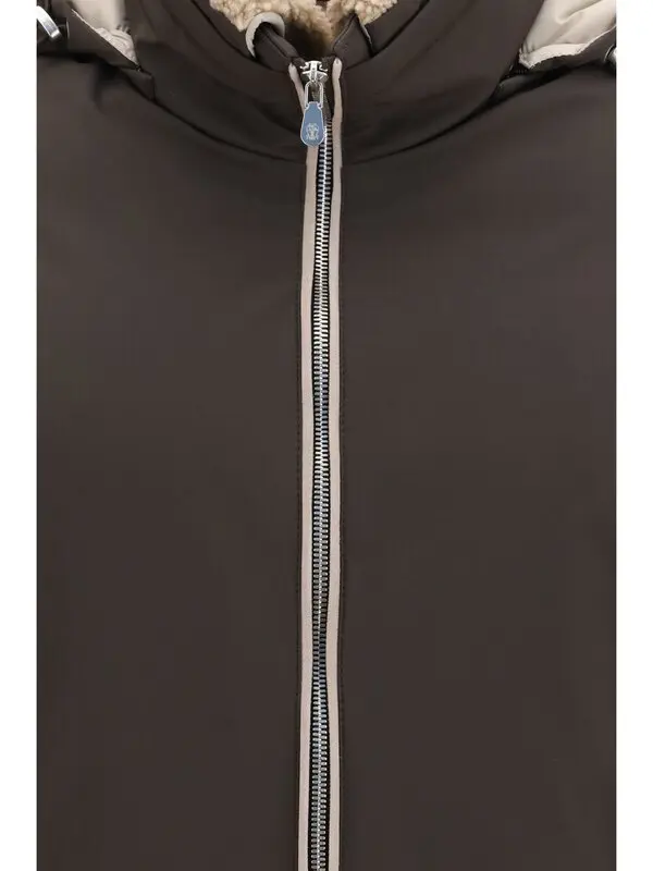 Brunello Cucinelli Nylon Down Jacket With Removable Hood - Brown