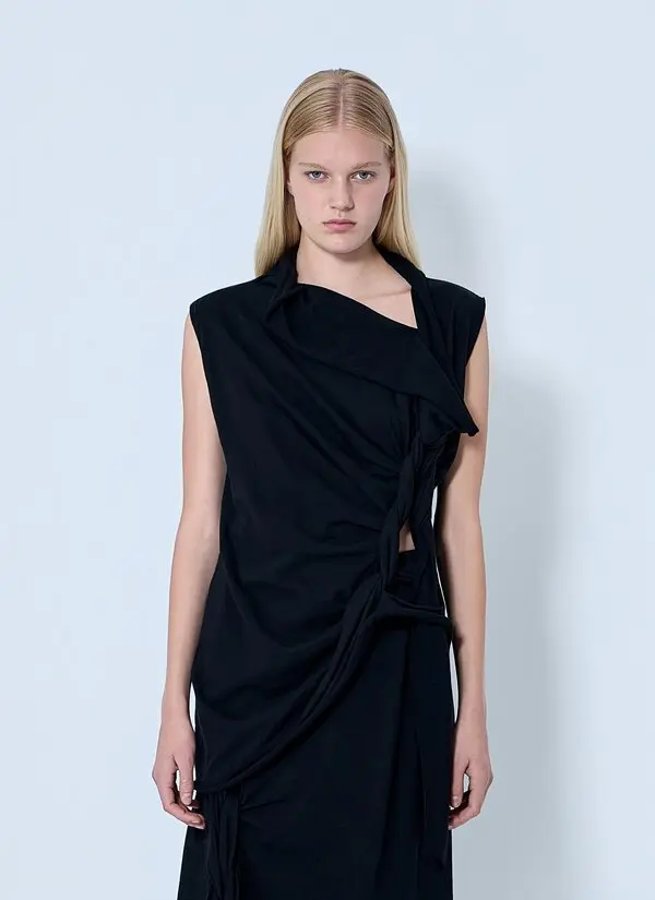 Yohji Yamamoto High Twisted French Terry Braided Top - Black