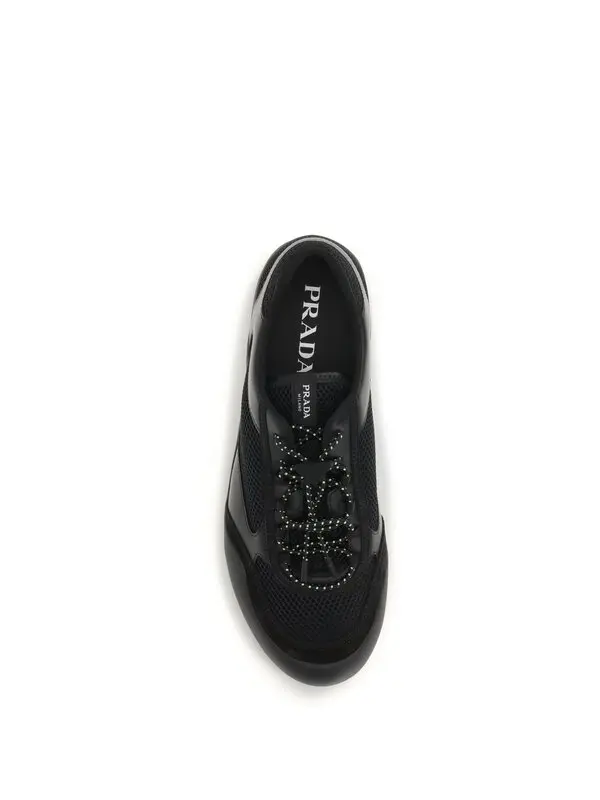 Prada Speedrock Mesh And Leather Trim Sneakers - Black