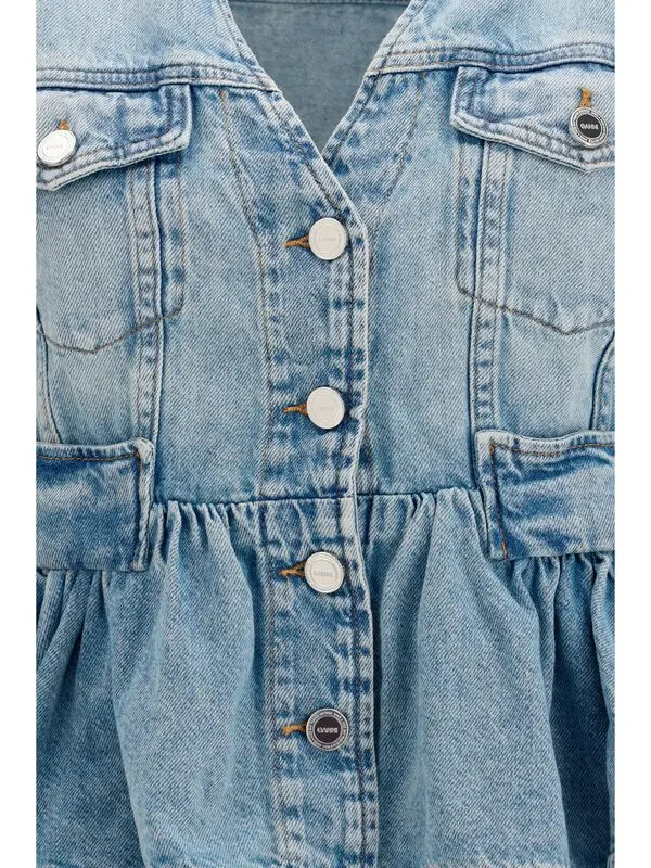 GANNI Lightweight Denim Peplum Vest - Blue