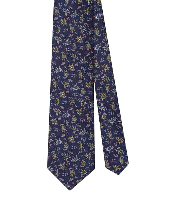 Robert Talbott Ribbed Floral Silk Necktie - Navy