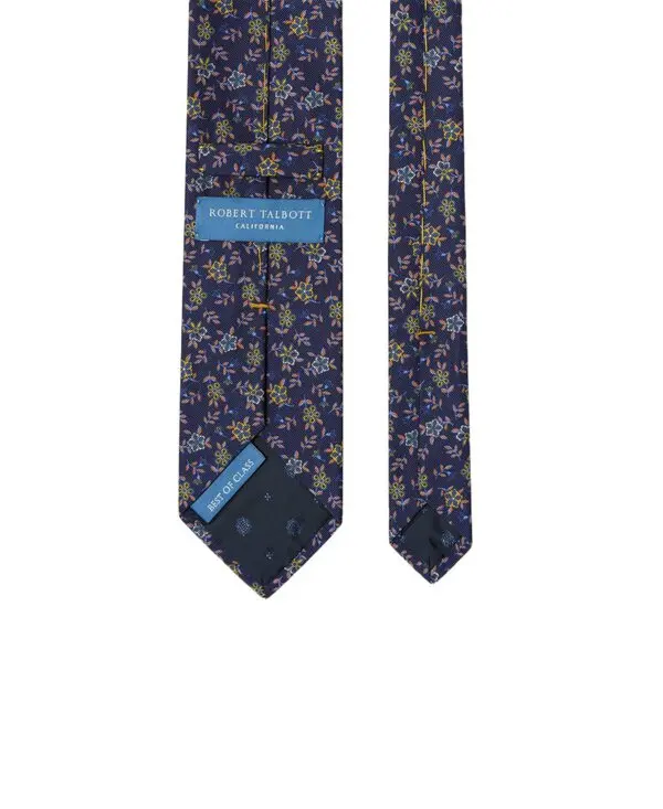 Robert Talbott Ribbed Floral Silk Necktie - Navy