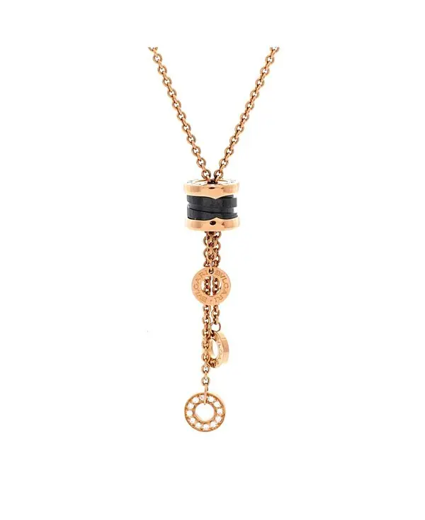BVLGARI B. Zero1 3 Charm Necklace 18k Rose Gold And Ceramic And Diamonds, 18