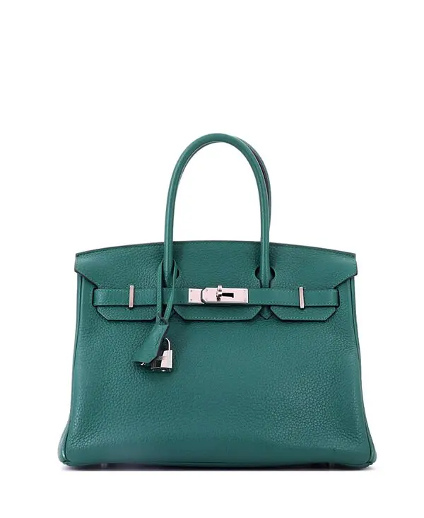Hermès Birkin 30 Handbag Green Clemence With Palladium Hardware