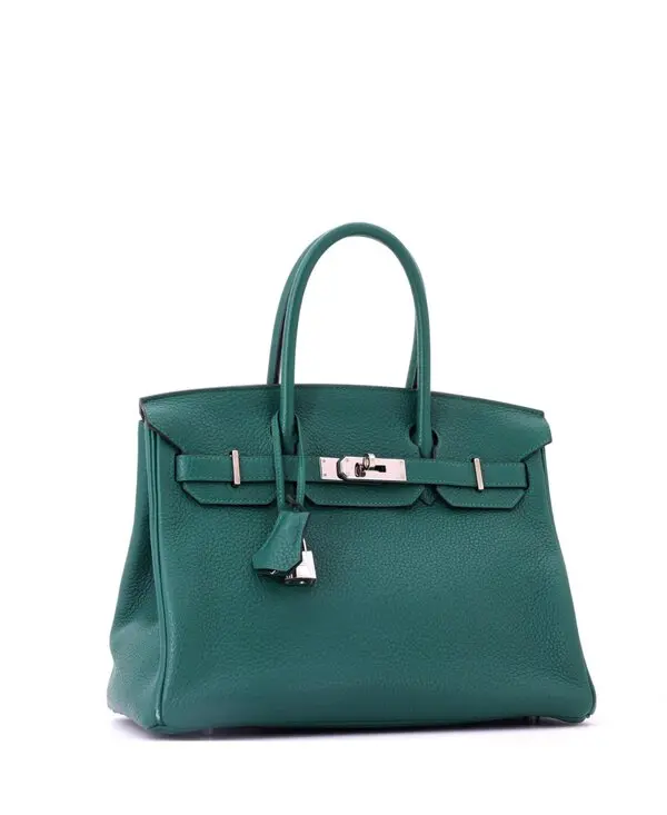 Hermès Birkin 30 Handbag Green Clemence With Palladium Hardware