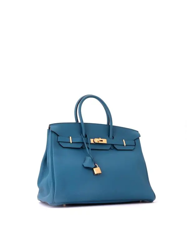 Hermès Birkin 35 Handbag Blue Togo With Gold Hardware - Colvert