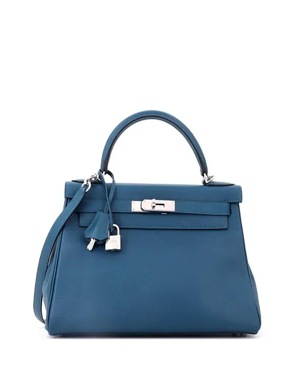 Hermès Kelly 28 Handbag Blue Epsom With Palladium Hardware