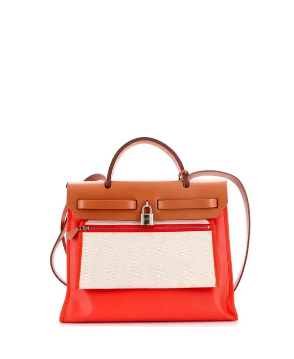Hermès 31 Herbag Zip Berline Vache Canvas And Leather - Orange