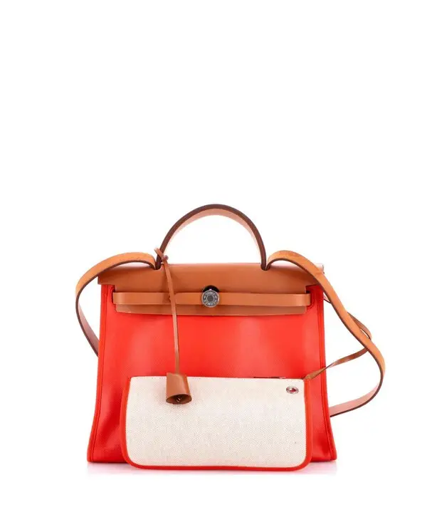 Hermès 31 Herbag Zip Berline Vache Canvas And Leather - Orange