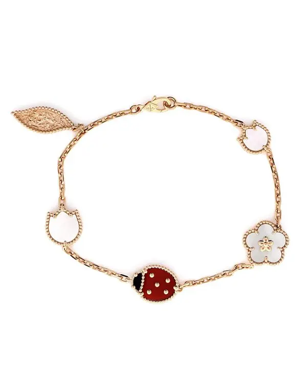 VAN CLEEF & ARPELS Lucky Spring 5 Motifs Bracelet 18k Rose Gold And Mother Of Pearl With Onyx And Carnelian - Pink