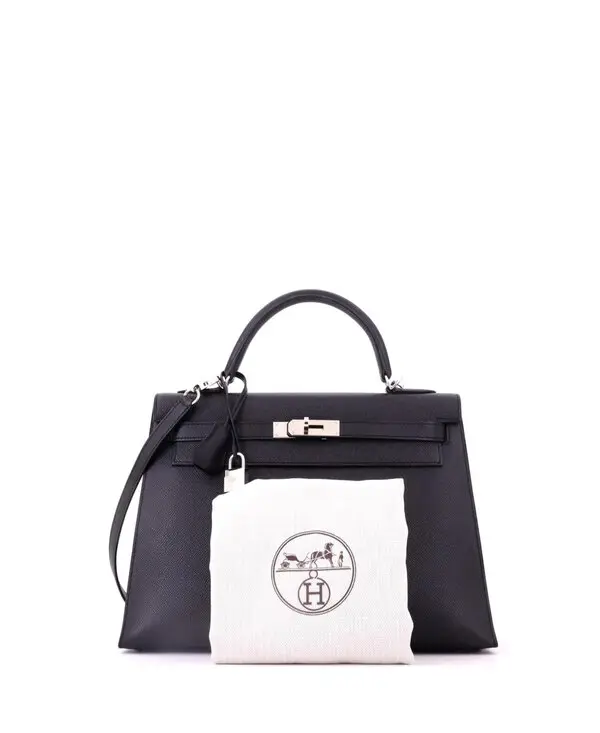Hermès Kelly 32 Handbag Black Epsom With Palladium Hardware - Noir