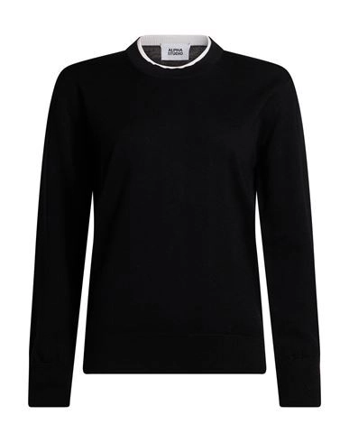 Alpha Studio Midnight Merino Wool Crewneck Sweater - Black