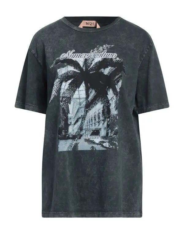 N°21 Charcoal Cotton T-shirt With Hawaiian Print