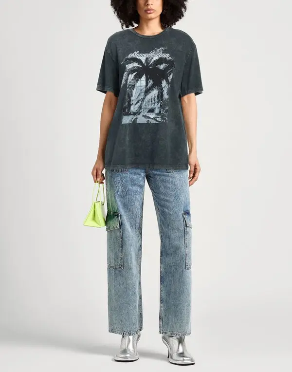 N°21 Charcoal Cotton T-shirt With Hawaiian Print