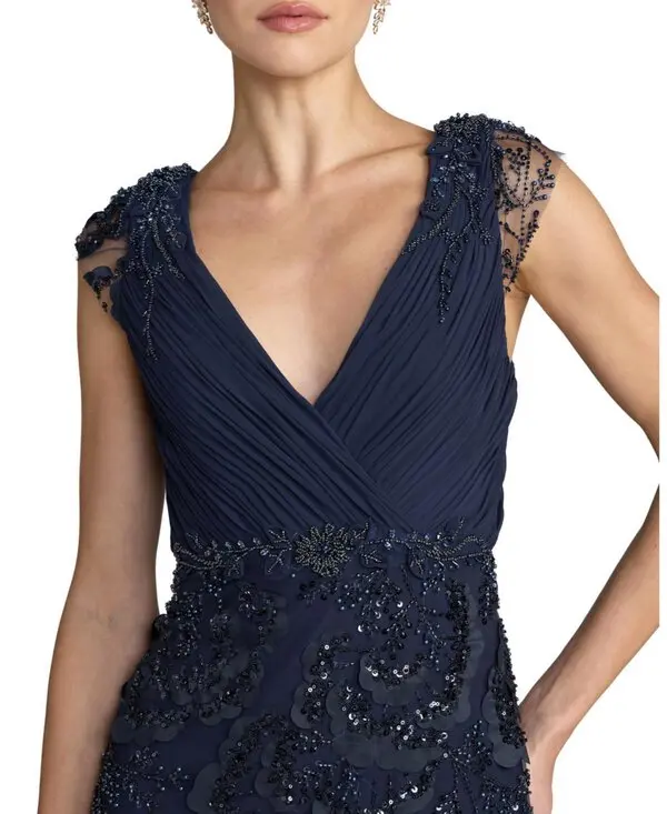 Mac Duggal Embellished Floral Chiffon Gown - Midnight