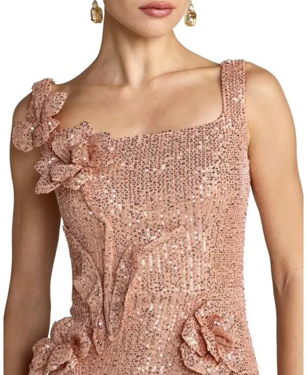 Mac Duggal Sleeveless Sequin Column Gown With 3d Flowers