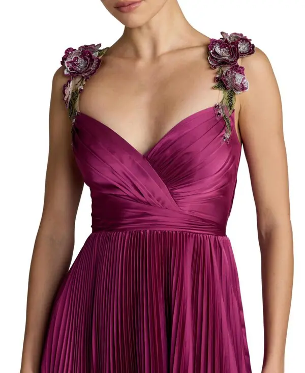 Mac Duggal Sleeveless Charmeuse Gown With Beaded Detail And Slit