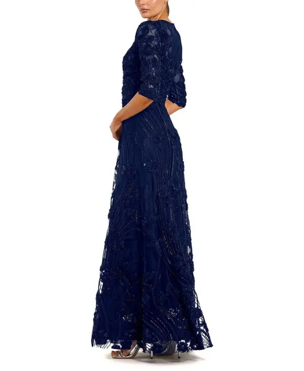 Mac Duggal Petite Embroidered High Neck A-line Gown