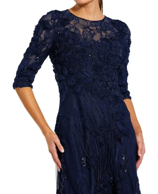 Mac Duggal Petite Embroidered High Neck A-line Gown