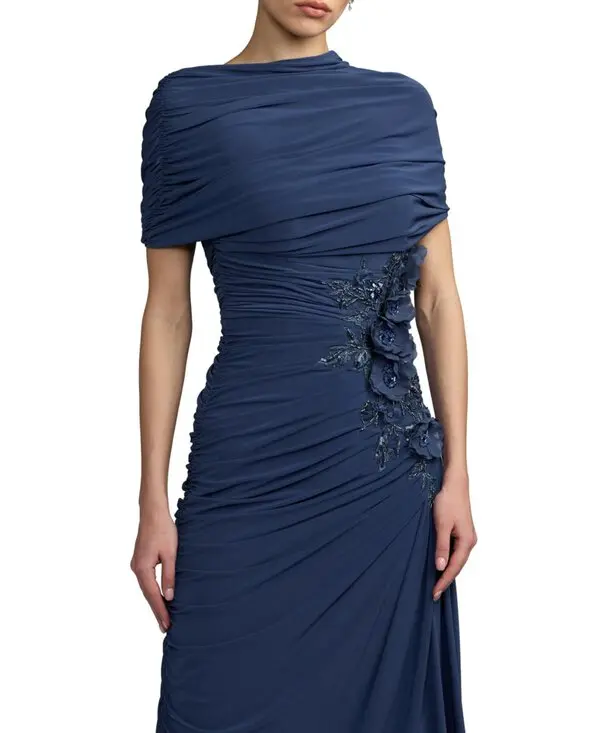 Mac Duggal Embellished Jersey Draped Column Gown