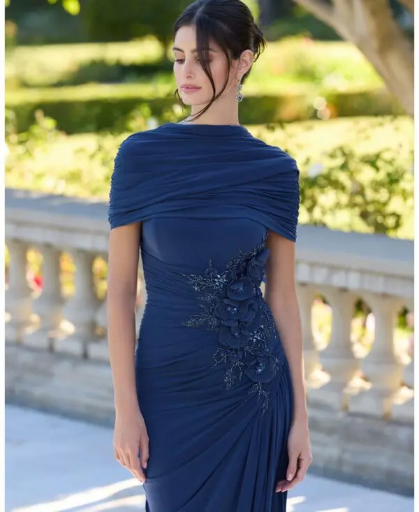 Mac Duggal Embellished Jersey Draped Column Gown