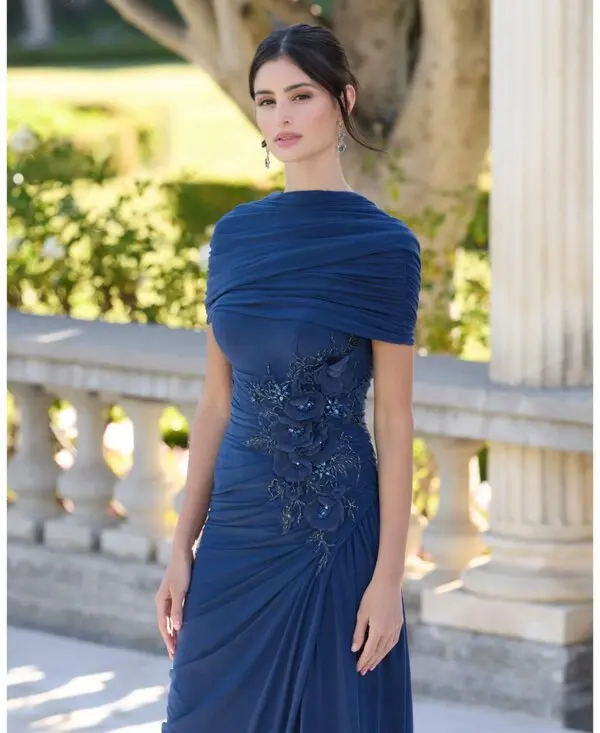Mac Duggal Embellished Jersey Draped Column Gown
