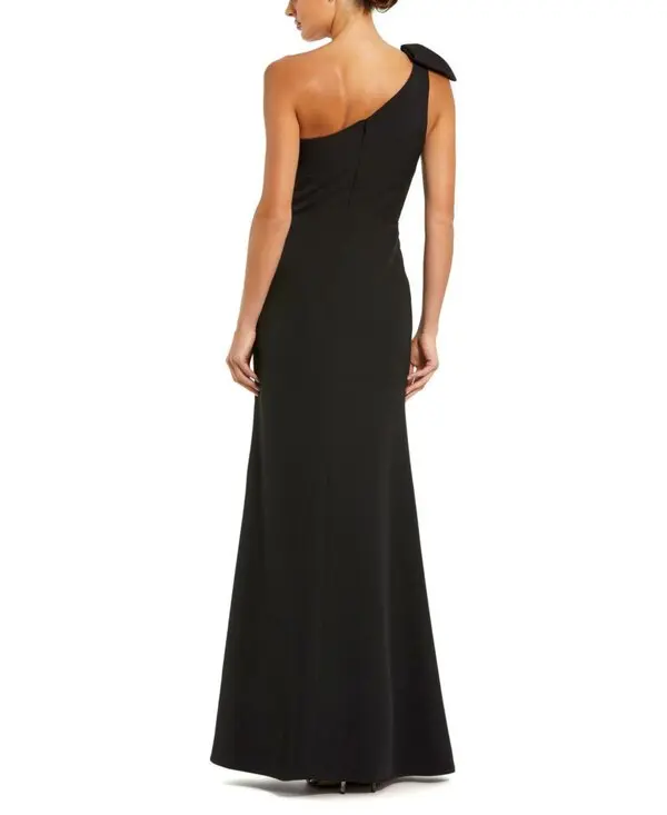 Mac Duggal One-shoulder Gown With Sculptural Bow And Slit - Black
