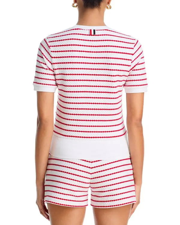 Thom Browne Striped Textured Honeycomb Short Sleeve T-shirt