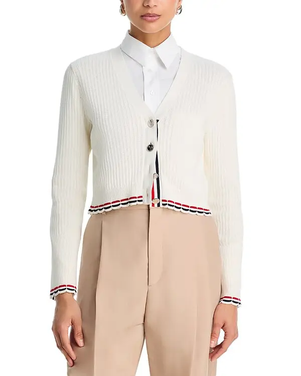 Thom Browne Pointelle Ribbed Cardigan - White
