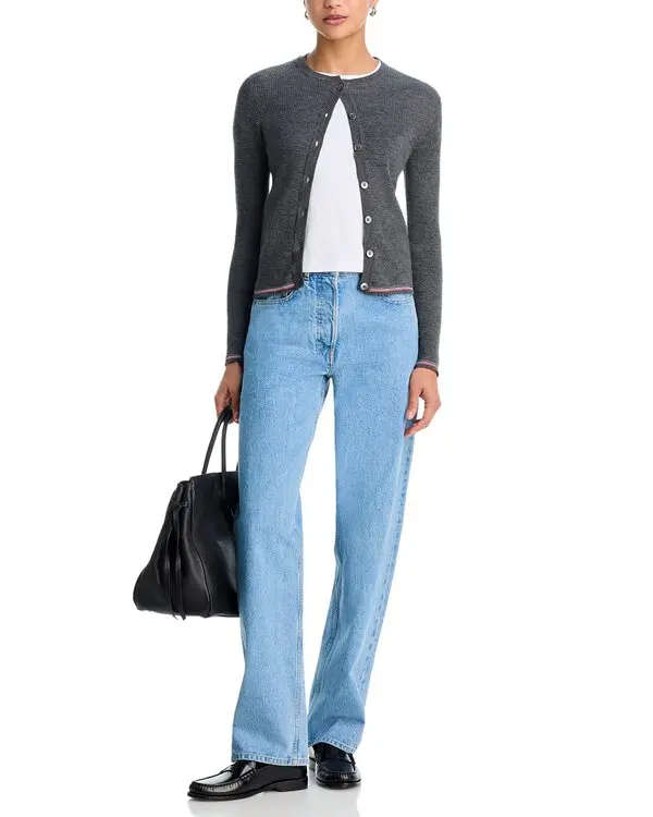 Thom Browne Ribbed Striped Edge Wool Cardigan