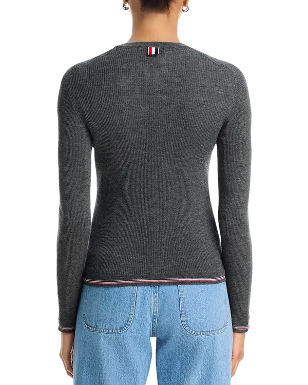Thom Browne Ribbed Striped Edge Wool Cardigan