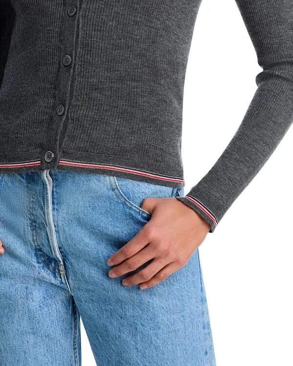 Thom Browne Ribbed Striped Edge Wool Cardigan