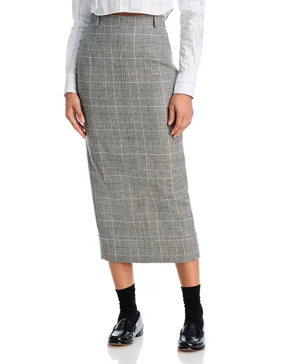 Thom Browne Windowpane Tweed Pencil Skirt - Medium Grey