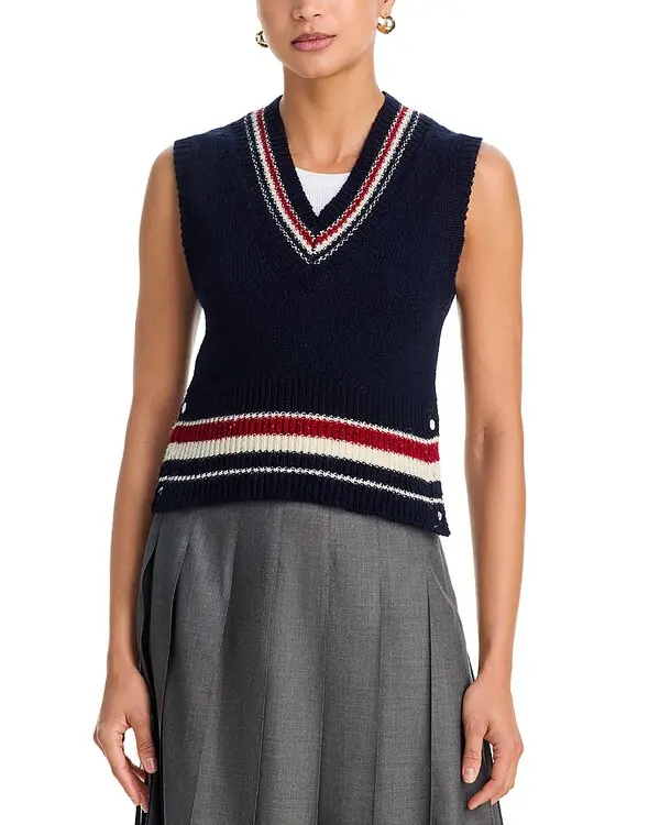 Thom Browne Wool Blend V-neck Sleeveless Sweater - Navy